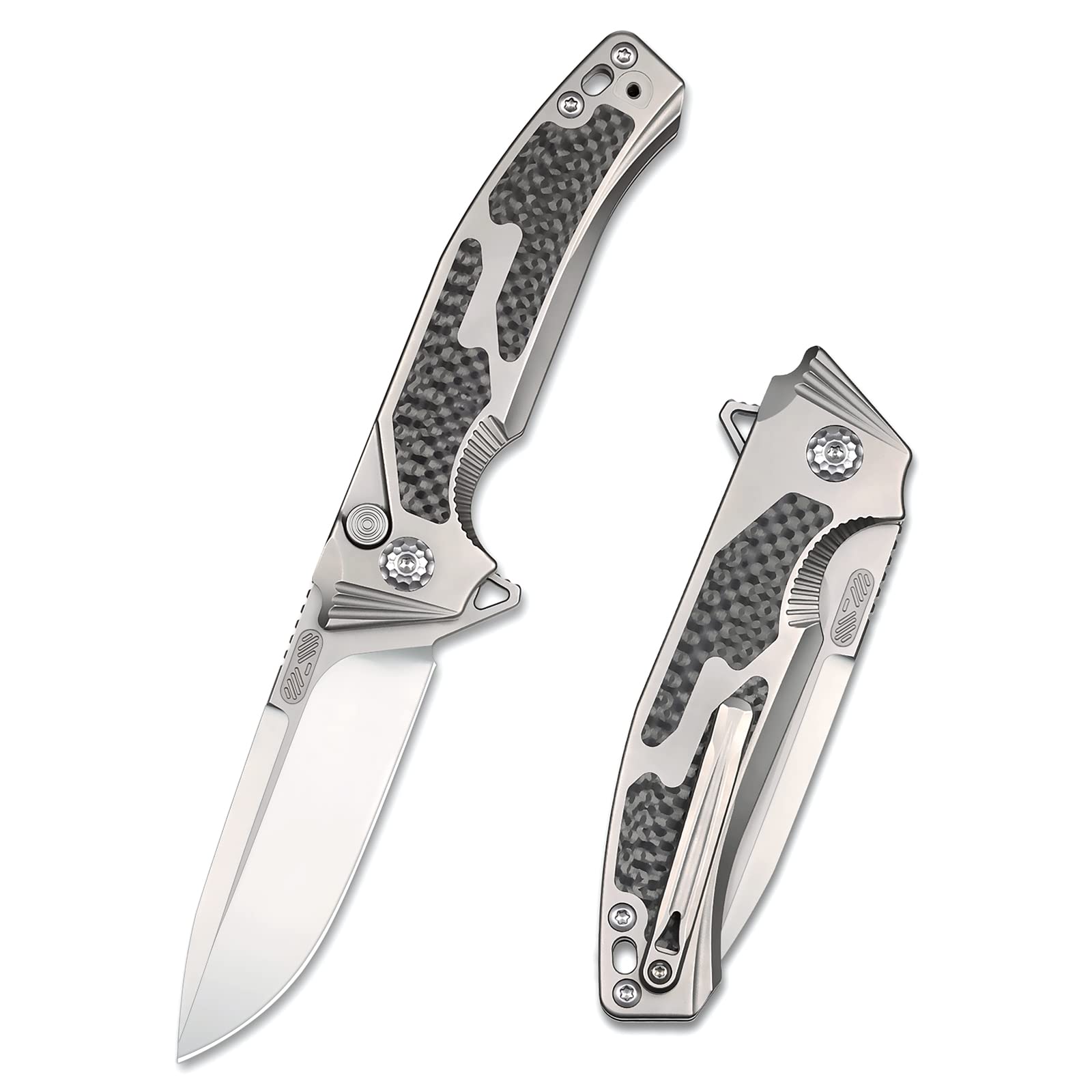 REMETTE Steed Button Lock Pocket Knife,Titanium Handle with Reversible Clip, M390 Blade Flippers Open, Everyday Carry EDC Work Pocket Knife for Men and Women Gift