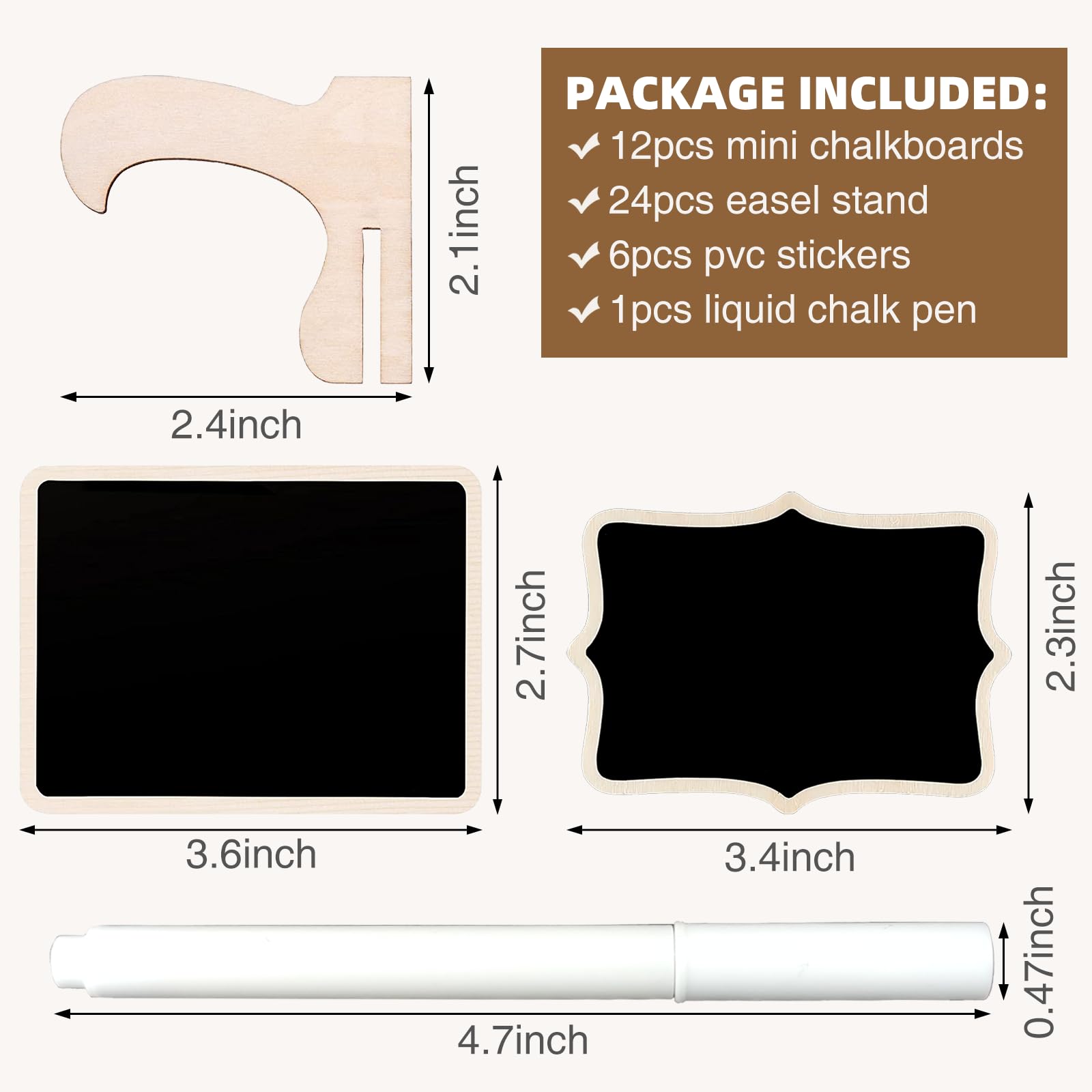JEFURE 12 Pcs Mini Chalkboard Signs, Small Chalkboard Labels with Easel Stand, Wooden Blackboard for Table Numbers, Food Signs, Wedding Signs, Place Cards and Event Decoration, with 1 Liquid Chalk