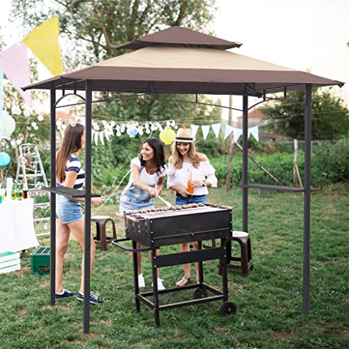 LIRUXUN Outdoor Grill Gazebo 8 X 5 Ft Shelter Tent Double Tier Soft Top Canopy and Steel Frame with Hook and Bar Counters
