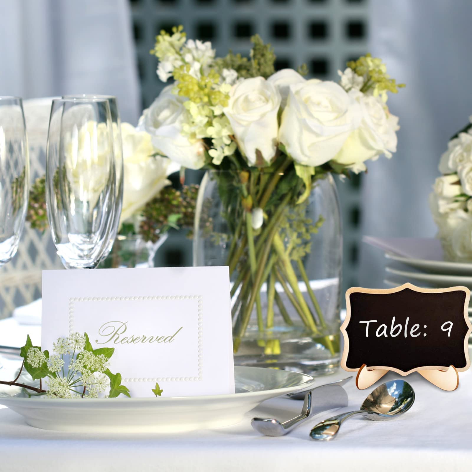 JEFURE 12 Pcs Mini Chalkboard Signs, Small Chalkboard Labels with Easel Stand, Wooden Blackboard for Table Numbers, Food Signs, Wedding Signs, Place Cards and Event Decoration, with 1 Liquid Chalk
