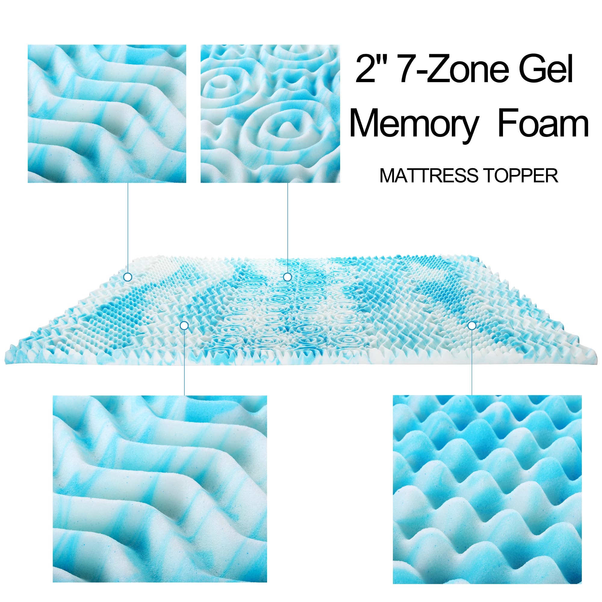 Askme 2 Inch 7-Zone Twin Memory Foam Mattress Topper, Cooling Gel Foam Mattress Topper for Pressure Relief,Bed Topper in a Box CertiPUR-US Certified, Twin Size