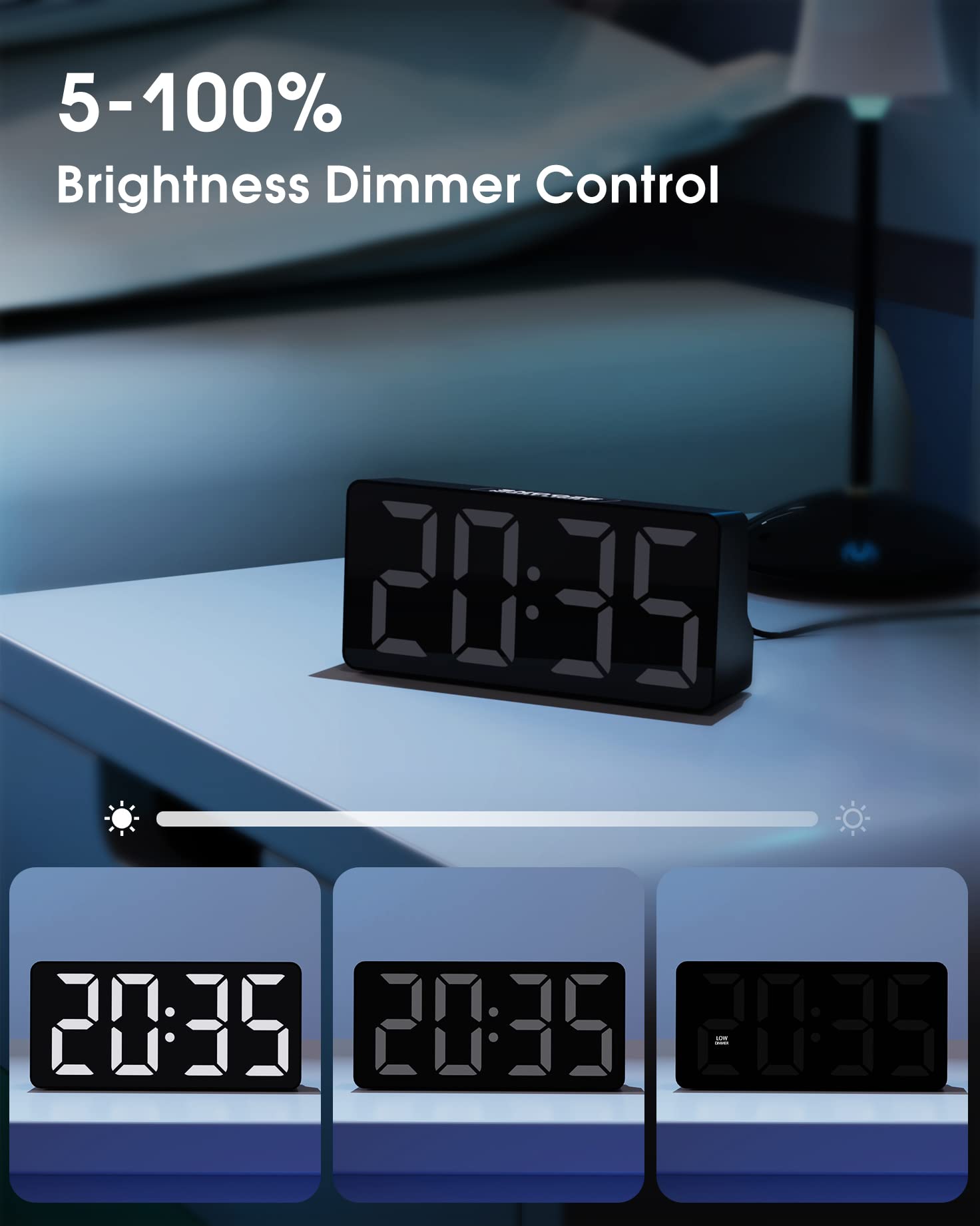 Mesqool Dynamic RGB Clock with Large Display Big Bold Numbers,Super Loud Alarm Clock for Bedroom,Heavy Sleepers,USB Charger,Snooze,Ambient Light,Dimmer,Small Bedside Desk Shelf Digital Clock for Teens