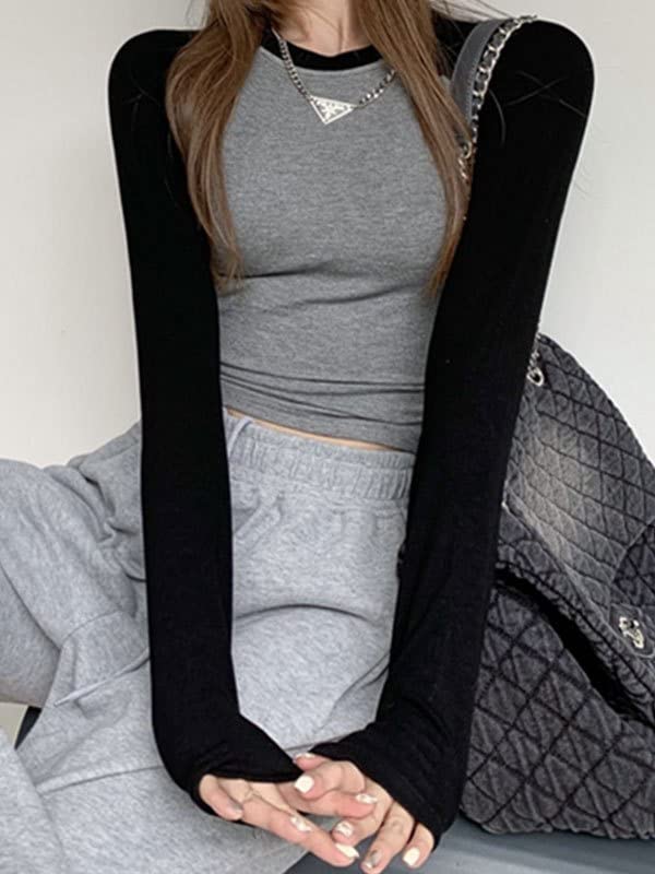 EMMIOL Raglan Tee for Women Y2k Clothing Going Out Tops Long Sleeve Ribbed Knit Crop Top Scoop Neck Tee Shirt …