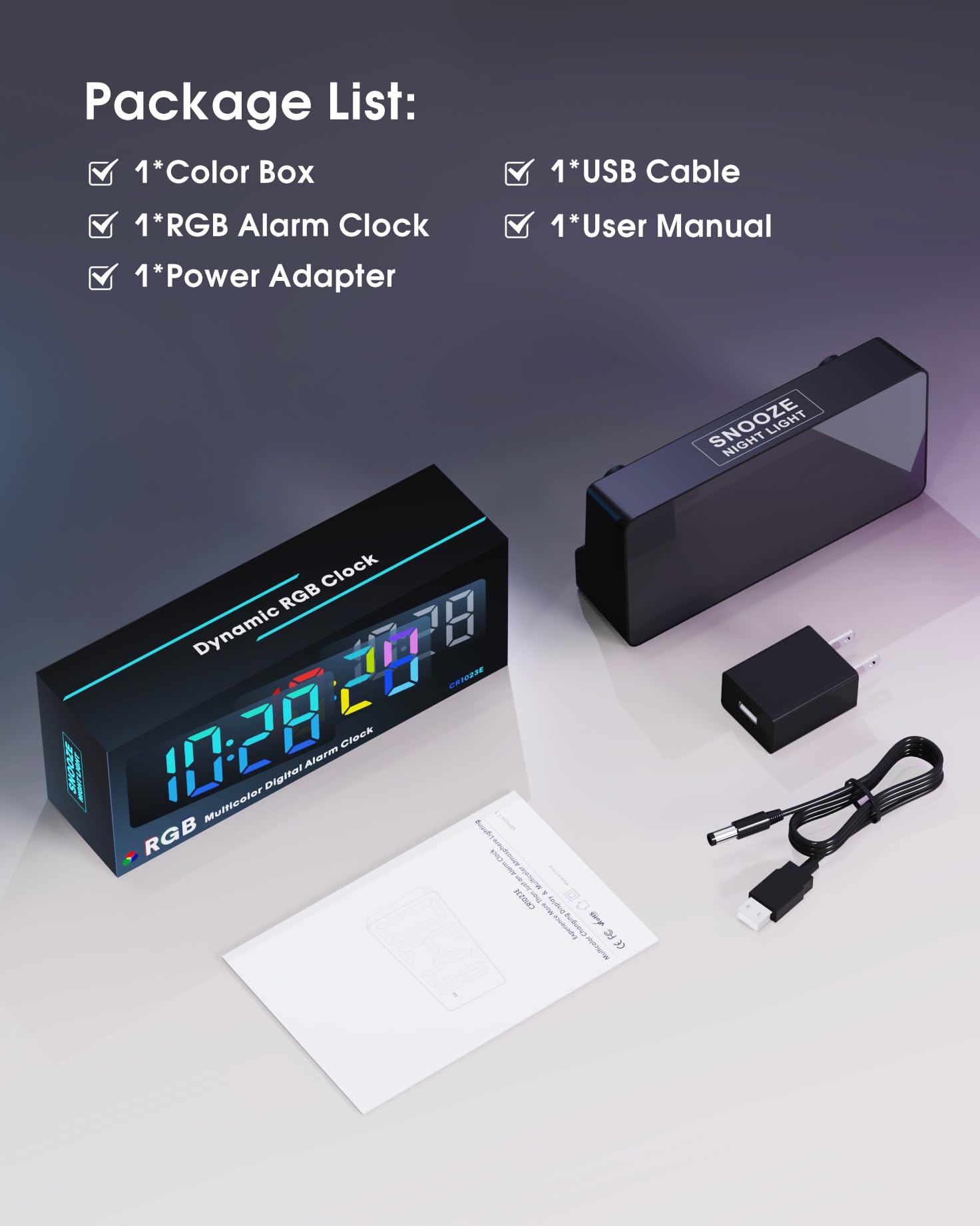 Mesqool Dynamic RGB Clock with Large Display Big Bold Numbers,Super Loud Alarm Clock for Bedroom,Heavy Sleepers,USB Charger,Snooze,Ambient Light,Dimmer,Small Bedside Desk Shelf Digital Clock for Teens