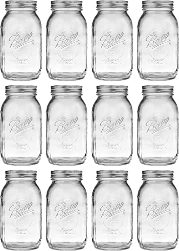 Regular Mouth 32 oz Quart Mason Jars With Lids And Bands 12-Pack) Bundled With, KangarooBands Jar Opener, And Package Of Jar Labels | Canning, Fermenting, Pickling, DIY Decors Projects