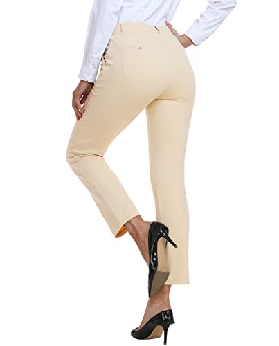 MoFiz Straight Leg Business Casual Dress Pants for Women Stretchy Office Work Teacher Petite Pants High Waisted Golf Slacks Pull On Trousers Khaki L