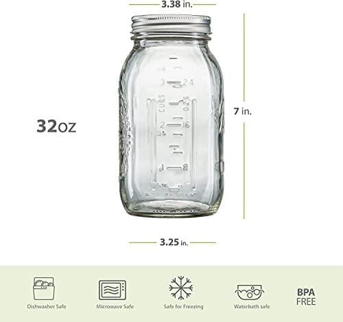 Regular Mouth 32 oz Quart Mason Jars With Lids And Bands 12-Pack) Bundled With, KangarooBands Jar Opener, And Package Of Jar Labels | Canning, Fermenting, Pickling, DIY Decors Projects
