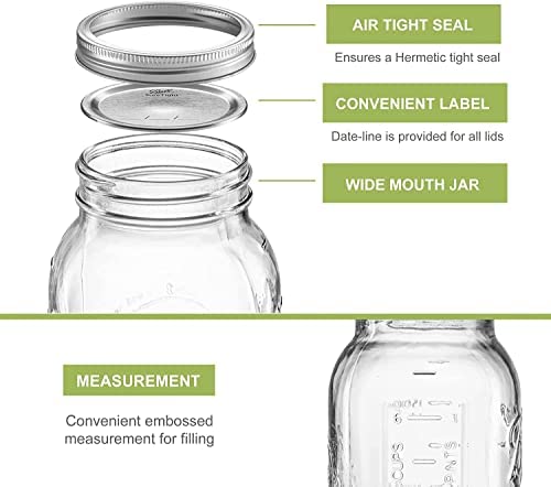 Regular Mouth 32 oz Quart Mason Jars With Lids And Bands 12-Pack) Bundled With, KangarooBands Jar Opener, And Package Of Jar Labels | Canning, Fermenting, Pickling, DIY Decors Projects