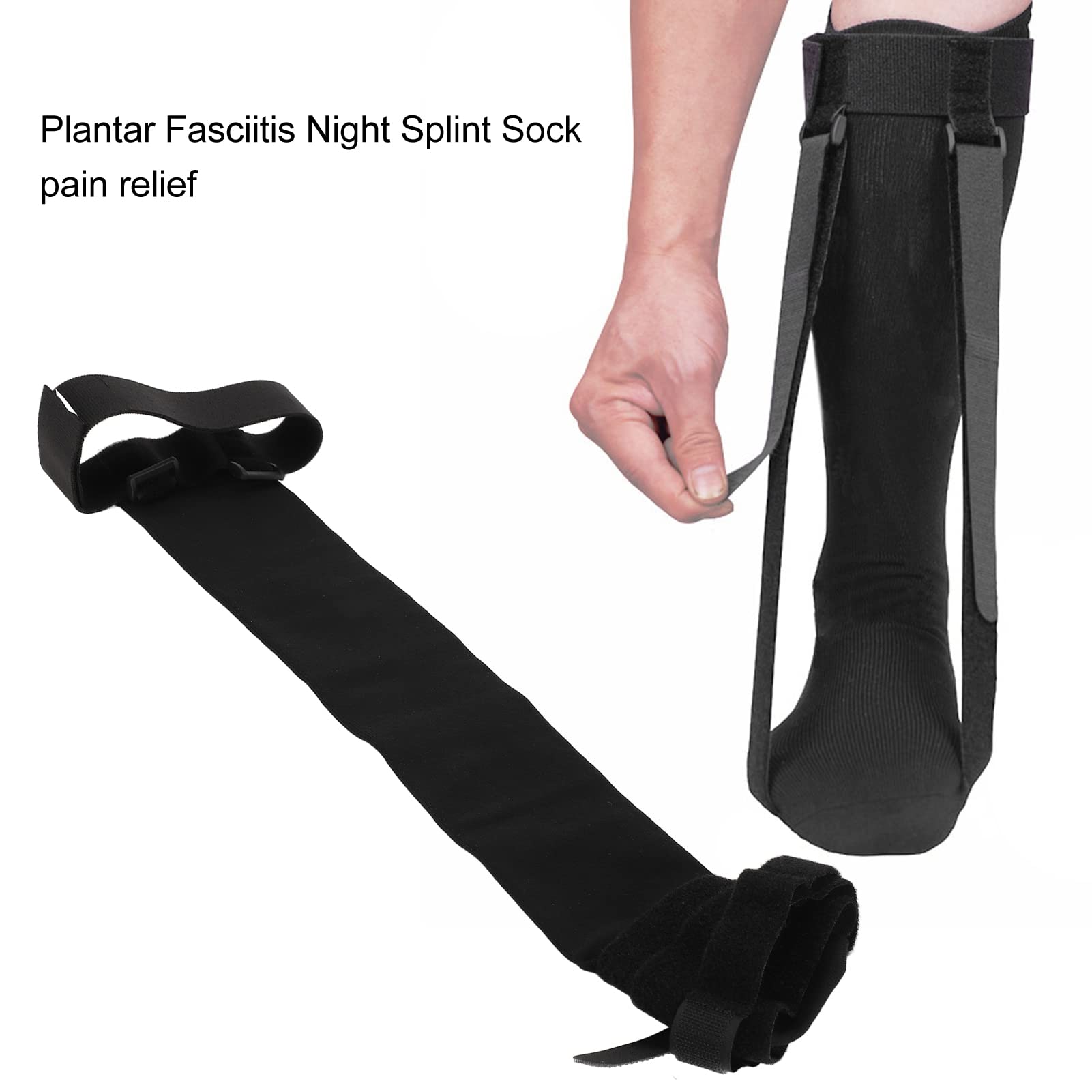 Plantar Fasciitis Night Splint Sock Stretch Sock, Adjustable Straps Night Splint Relief,Calf Stretcher Sleep, Foot Brace for Plantar Fasciitis Achilles Tendinitis Foot Drop (L)