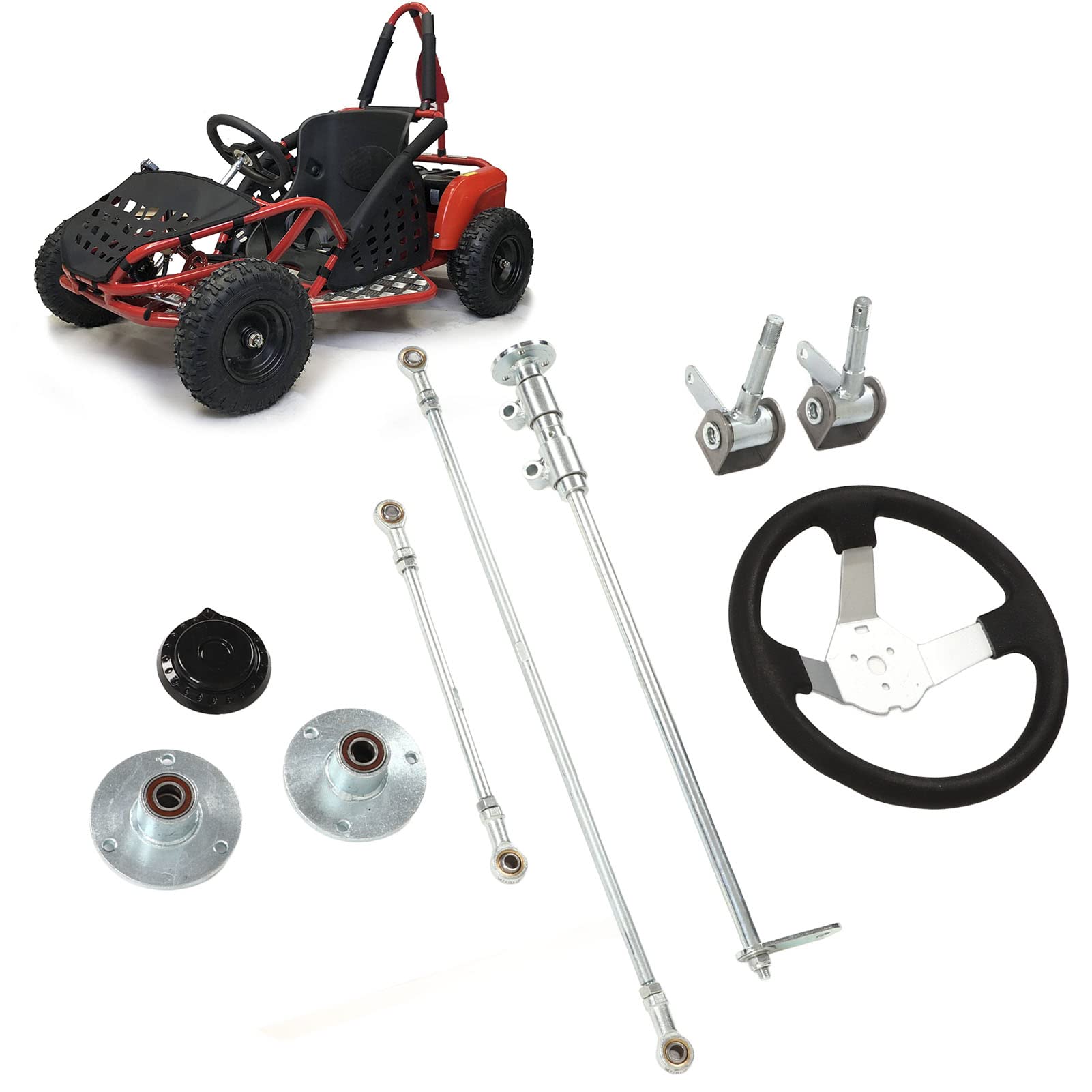 300mm Steering Wheel Steel Kit, Karts Steering Wheel Kit Tie Rod Joint Gear Rack Shaft Kit for 100cc 125cc 140cc 150cc Kart Quad