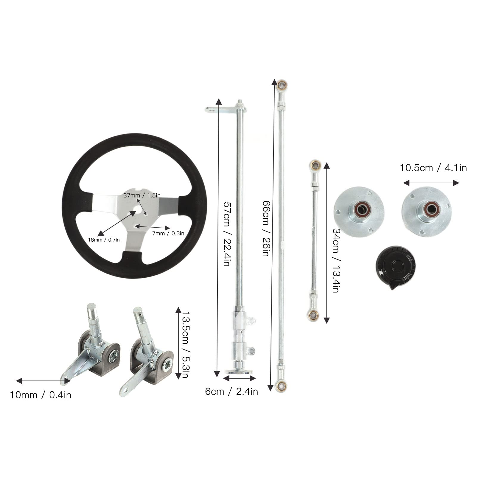 300mm Steering Wheel Steel Kit, Karts Steering Wheel Kit Tie Rod Joint Gear Rack Shaft Kit for 100cc 125cc 140cc 150cc Kart Quad