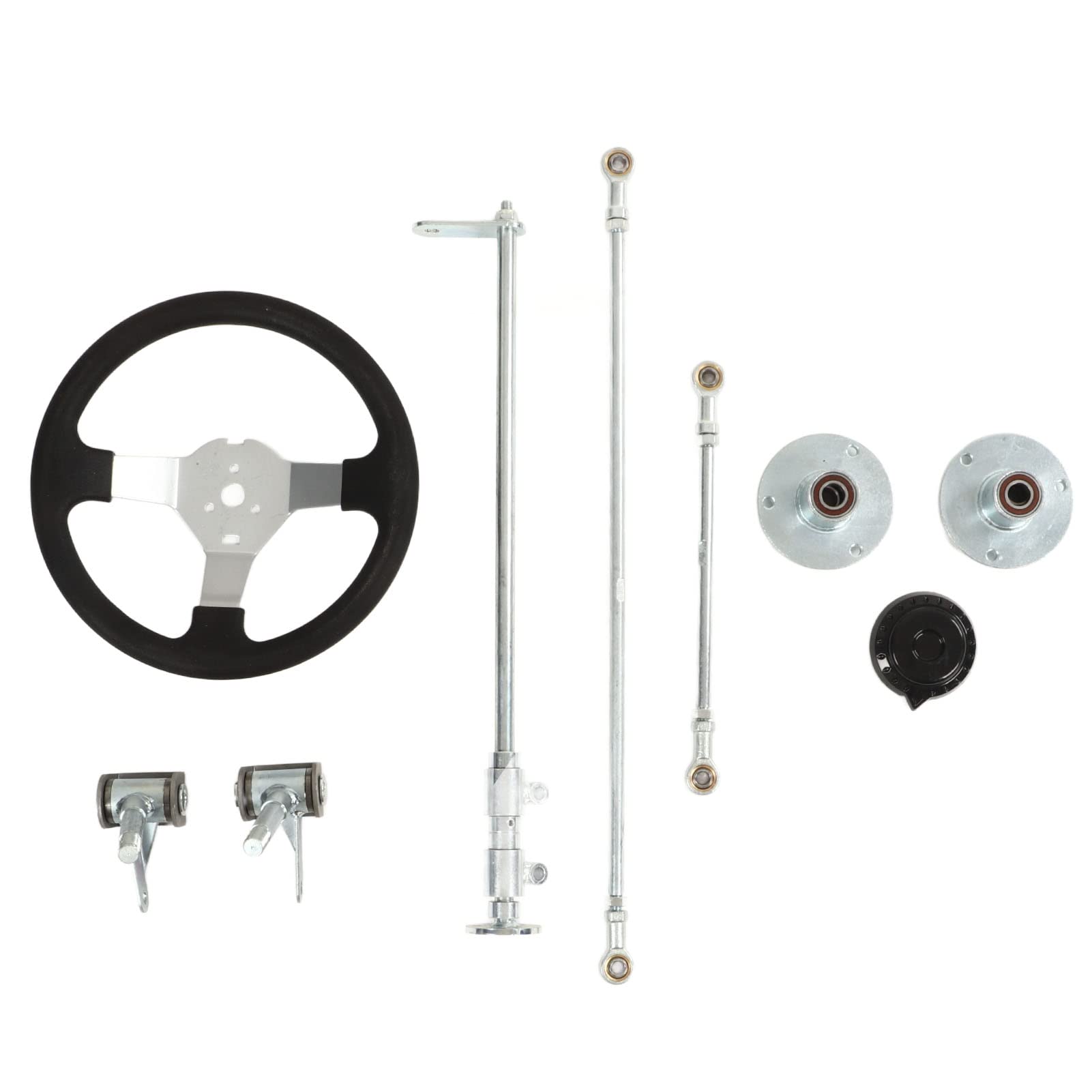 300mm Steering Wheel Steel Kit, Karts Steering Wheel Kit Tie Rod Joint Gear Rack Shaft Kit for 100cc 125cc 140cc 150cc Kart Quad