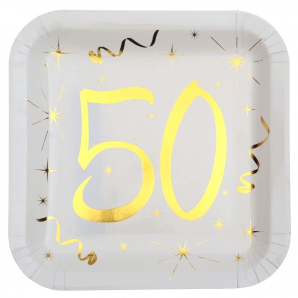 Gold 50th Birthday Party Pack with Plates Napkins and Cups, 50th Birthday Tableware, 50th Party Decorations, Gold 50th Party Set