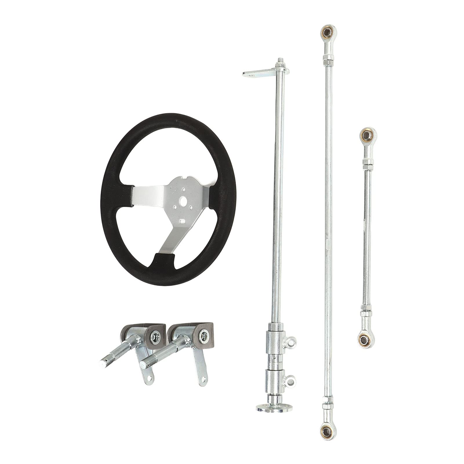 300mm Steering Wheel Steel Kit, Karts Steering Wheel Kit Tie Rod Joint Gear Rack Shaft Kit for 100cc 125cc 140cc 150cc Kart Quad