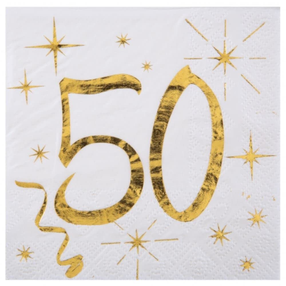 Gold 50th Birthday Party Pack with Plates Napkins and Cups, 50th Birthday Tableware, 50th Party Decorations, Gold 50th Party Set