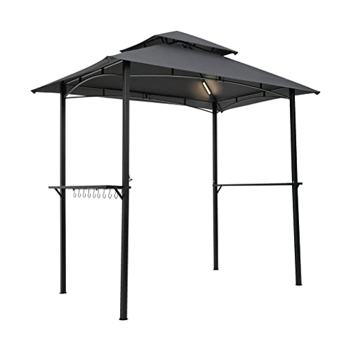 YTYZC 8x5Ft Outdoor Grill Gazebo Light Shelter Tent Double Tier Soft Top Canopy Steel Frame with Led Hook Counters