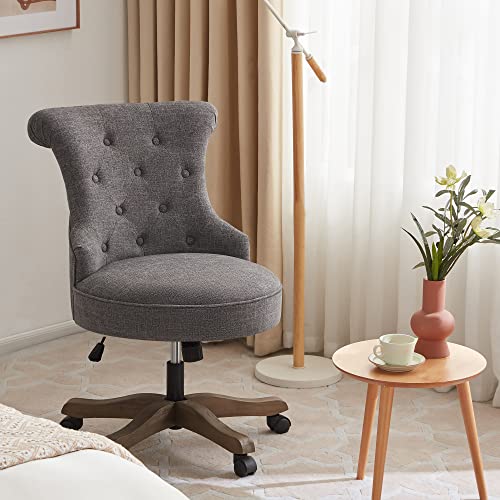 Batohom Home Office Chair Adjustable Height Swivel Chair with Wheels Linen Fabric Upholstered Computer Desk Chair with Wooden Legs Comfortable Armless Chair for Home Office Study Studio(Grey)