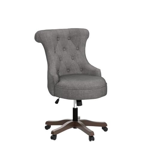 Batohom Home Office Chair Adjustable Height Swivel Chair with Wheels Linen Fabric Upholstered Computer Desk Chair with Wooden Legs Comfortable Armless Chair for Home Office Study Studio(Grey)