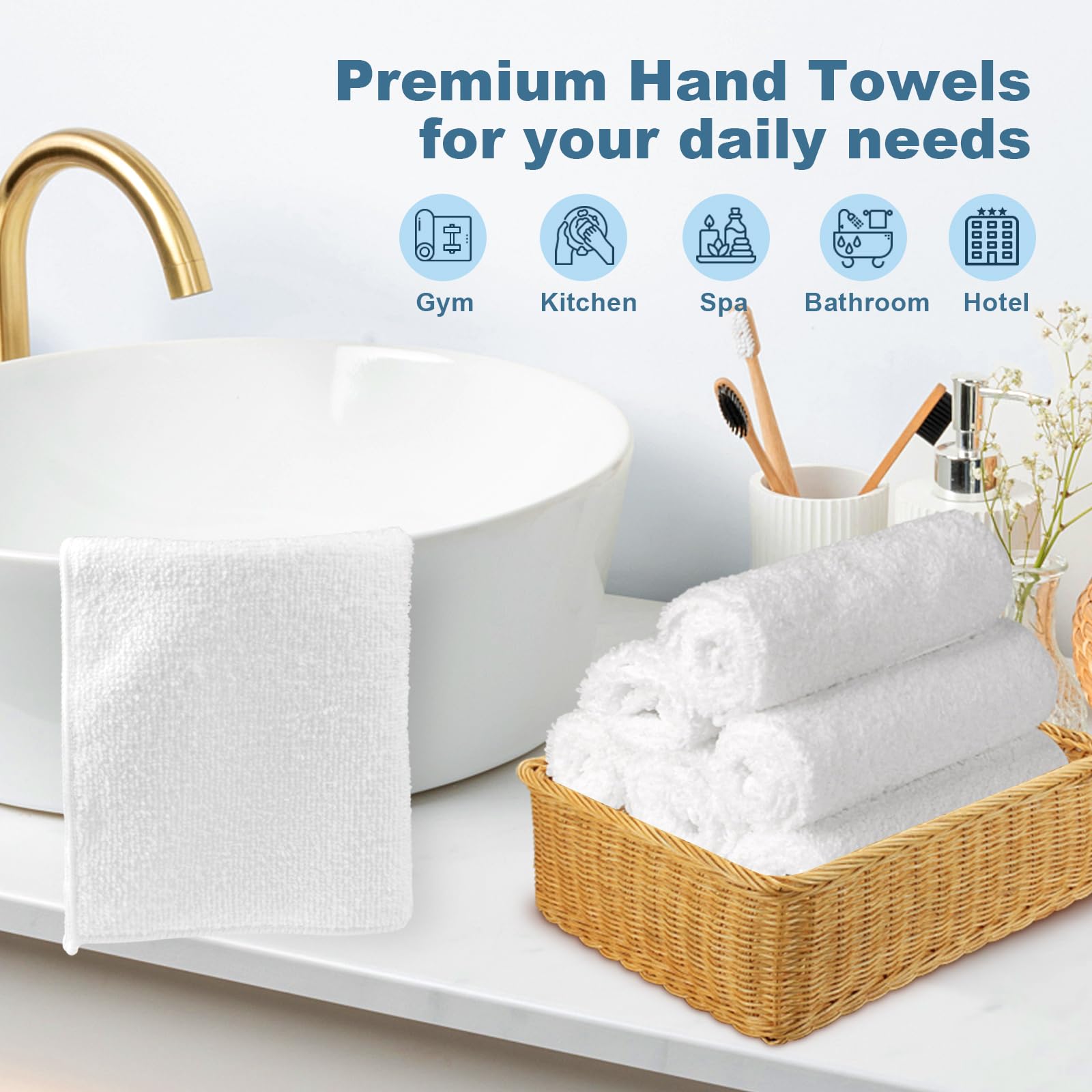 HOMEXCEL Microfiber Washcloths Towel Pack of 50, 12" x 12" Highly Absorbent and Soft Face Towels Wash Cloths for Bathroom, Gym, Hotel and Spa, Fast Drying Multi-Purpose Cleaning Cloth, White