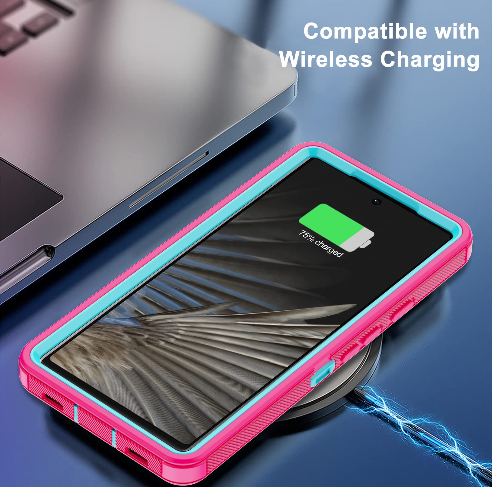 Annymall for Google Pixel 7 Pro Case with 2 Screen Protector,Full Body Shockproof Drop Protection Dustproof Heavy Duty Military Rugged Durable Cover for Google Pixel 7 Pro 6.7" (Pink/Blue)