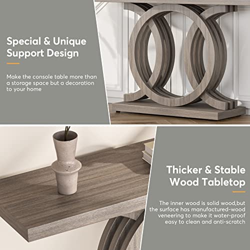 LITTLE TREE Entryway Console Table Wood: 55 inches Farmhouse Hallway Table with Geometric Base, Vintage Long Narrow Sofa Table for Living Room - Grey