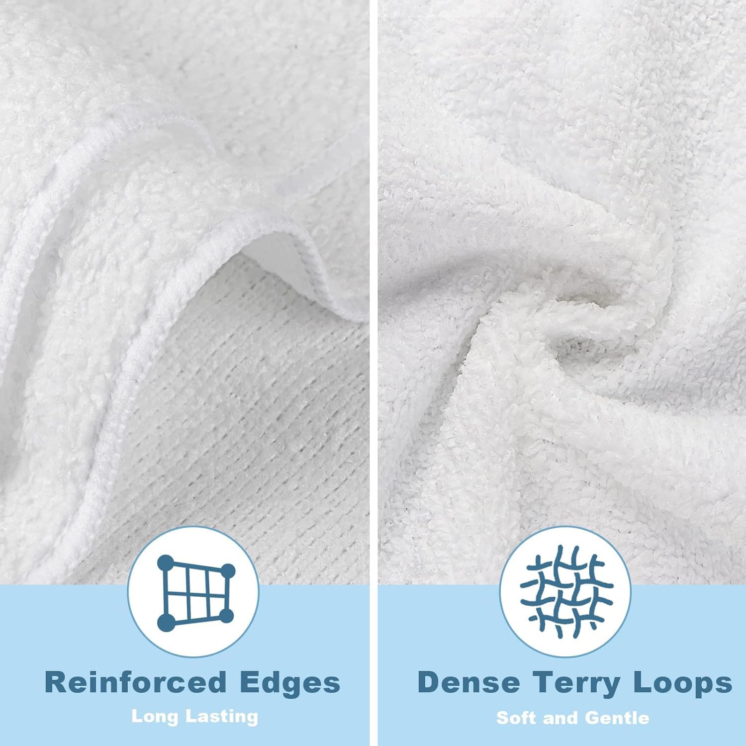 HOMEXCEL Microfiber Washcloths Towel Pack of 50, 12" x 12" Highly Absorbent and Soft Face Towels Wash Cloths for Bathroom, Gym, Hotel and Spa, Fast Drying Multi-Purpose Cleaning Cloth, White