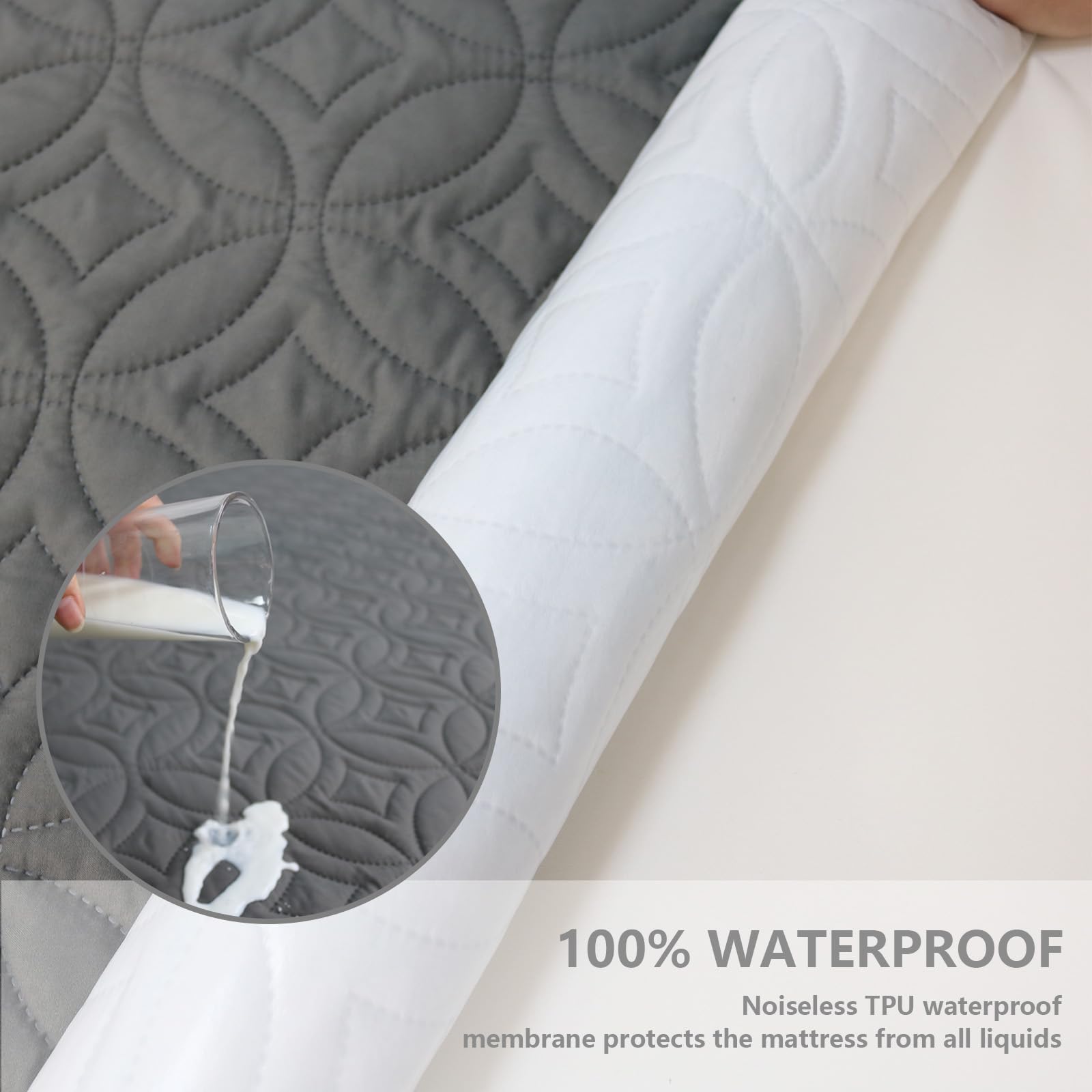 FELTYBED Twin Size 39"x75" Waterproof Mattress Protector, Soft Bed Grey Mattress Cover Twin, Breathable Mattress Pad Cover with Deep Pocket 6"- 15", Noiseless Washable
