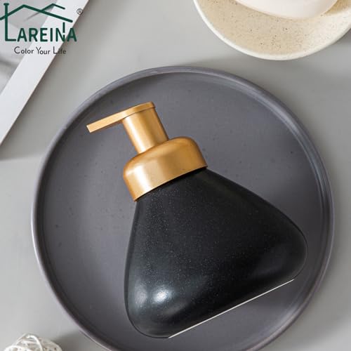 Lareina Foam Hand Soap Dispenser - 16 oz Bathroom Lotion Hand Pump Dispenser, Ceramic Foaming Soap Dispenser with Gold Removable Pump for Kitchen Hand Wash Dispenser, Black