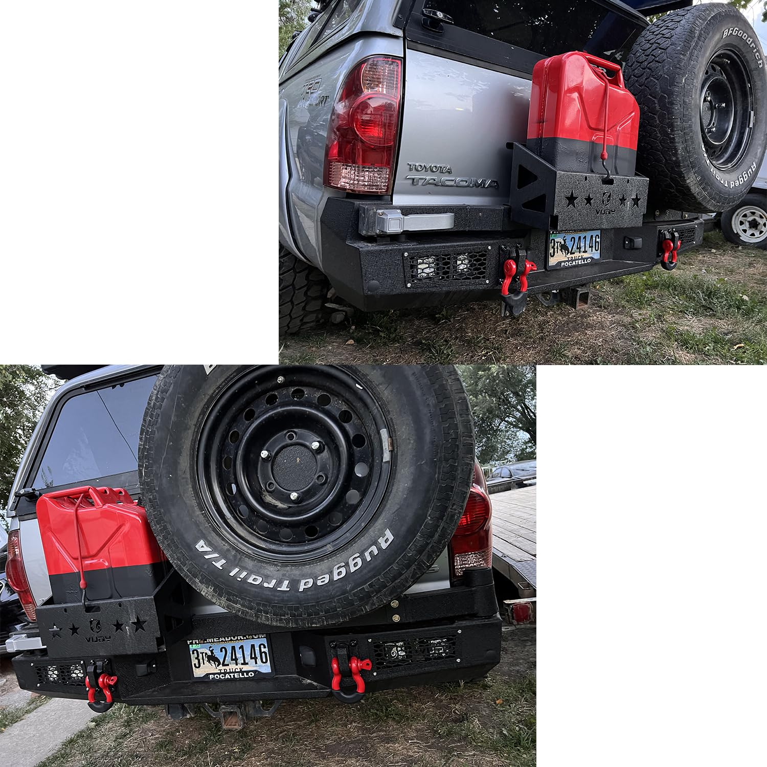 LUYWTE New Black Texture Steel Rear Bumper With Spare Tire Carrier&Sensor holes&D-Rings For 2005-2015 Tacoma