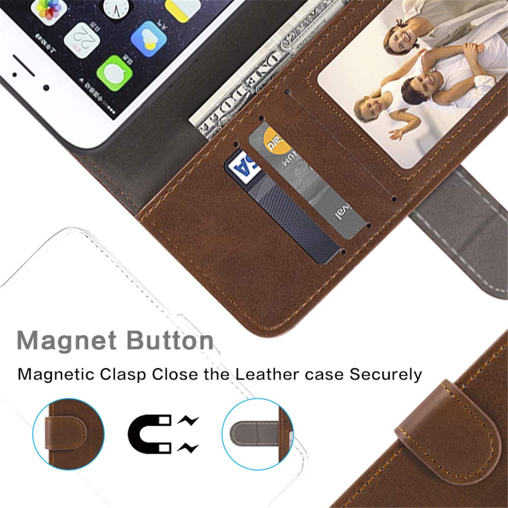 for Emporia Smart 5 Case, Leather Wallet Case with Cash & Card Slots Soft TPU Back Cover Magnet Flip Case for Emporia Smart 5 (5.5β) Brown