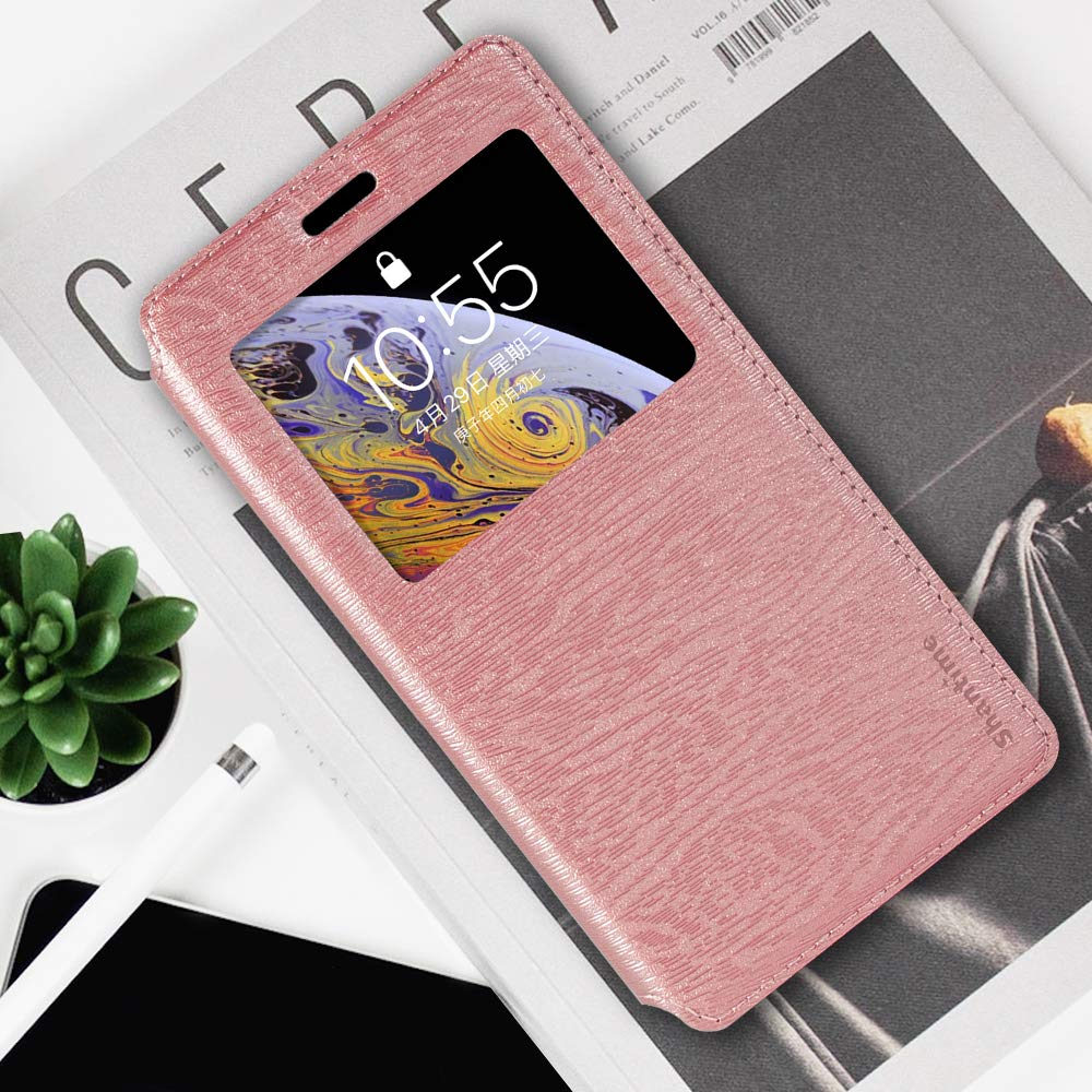 for Emporia Smart 4 Case, Wood Grain Leather Case with Card Holder and Window, Magnetic Flip Cover for Emporia Smart 4 (4.95β) Rose Gold