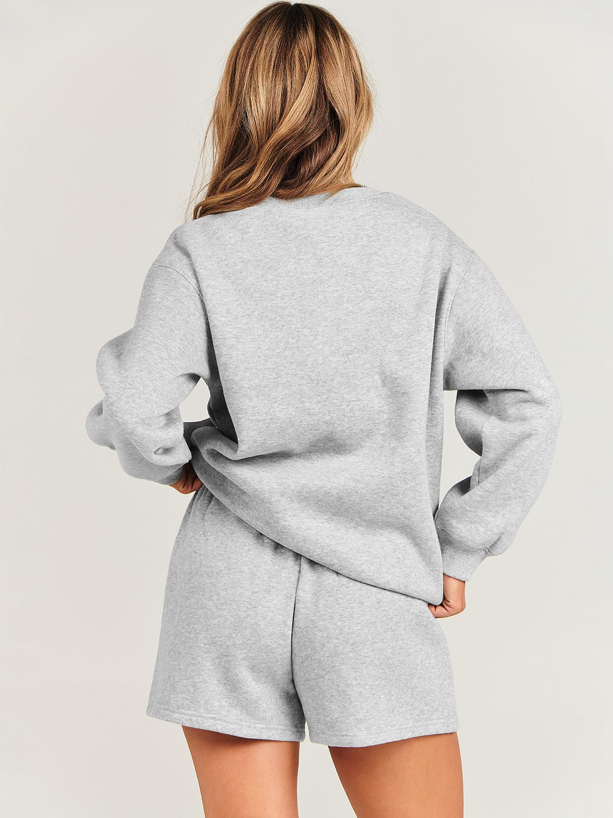 ANRABESS Women 2 Piece Outfits Sweat Shorts Sets 2025 Oversized Casual Lounge Matching Set Sweatsuit Tracksuit Clothes Light Grey Small