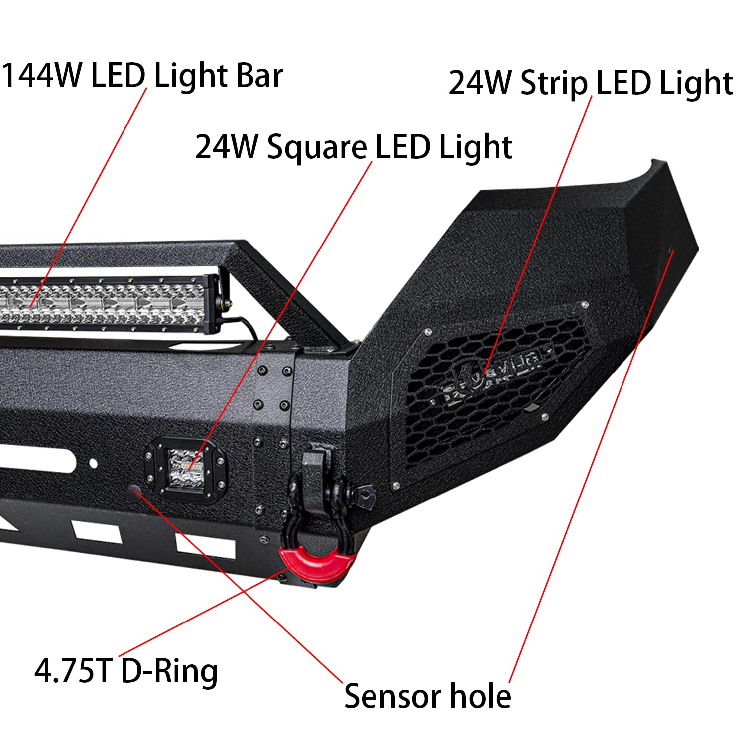 LUYWTE Fit 2016-2023 Tacoma Steel Front and Rear Bumper With Winch Plate&Tire Carrier&LED Lights(Black Texture)