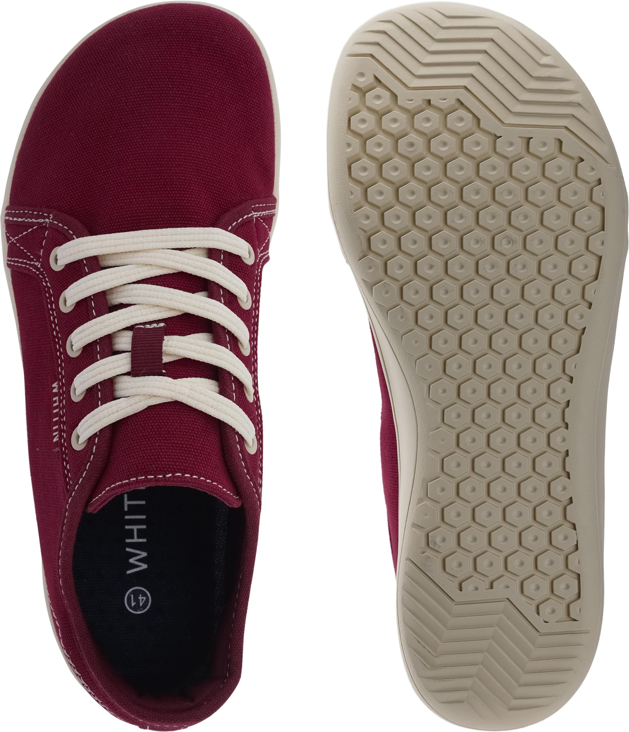 WHITIN Women's Canvas Minimalist Barefoot Shoes Extra Wide Width Toe Box Fashion Sneakers Zero Drop Size 8 Casual Walking Gym Tennis Comfy Flat Drving Athletic Classic Red Beige 39