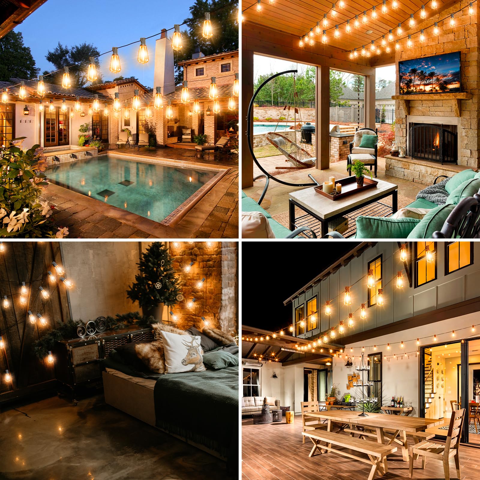 116FT Solar String Lights Outdoor Waterproof with Remote and USB Port, 53 Edison Bulb Outdoor Solar Powered Dimmable String Lights for Outside Patio, Backyard, Garden, Porch, Balcony