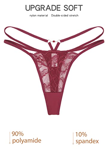 Banamic G String Thongs for Women Underwear Floral Lace Thongs Mid Waist Panties Briefs