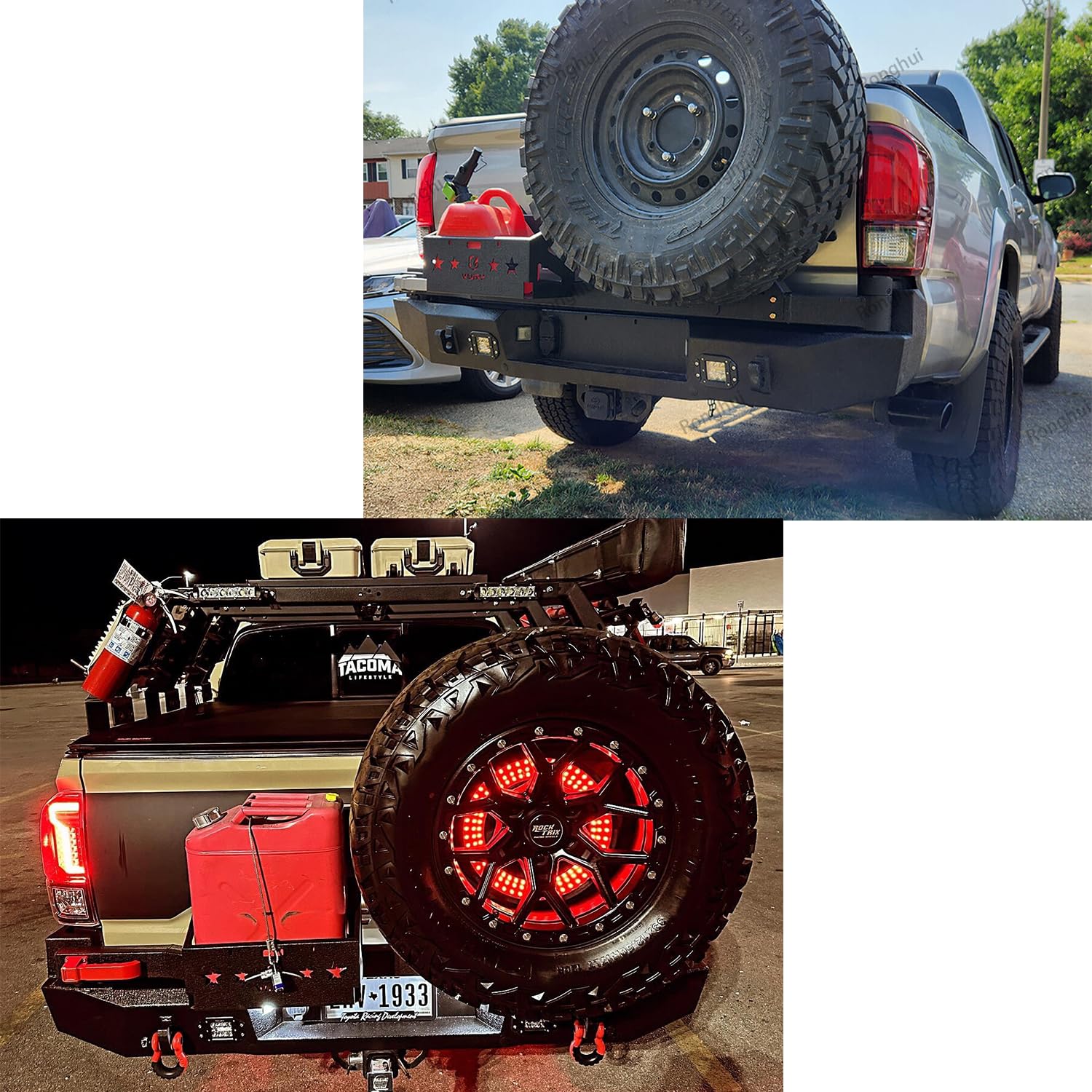LUYWTE Fit 2016-2023 Tacoma Steel Front and Rear Bumper With Winch Plate&Tire Carrier&LED Lights(Black Texture)