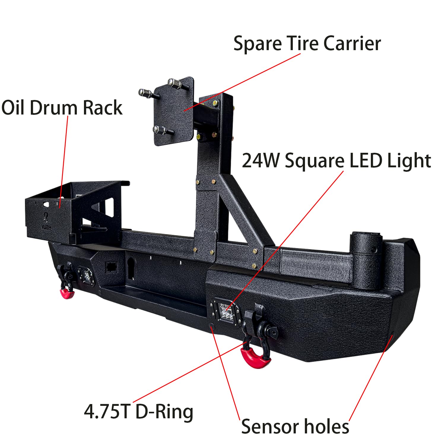 LUYWTE Fit 2016-2023 Tacoma Steel Front and Rear Bumper With Winch Plate&Tire Carrier&LED Lights(Black Texture)