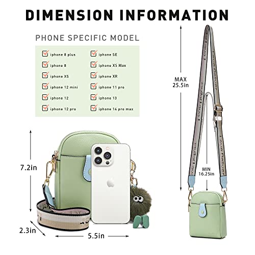 Small Crossbody Bags for Women Cross Body Bag Purses Mini Cell Phone Wallet Shoulder Handbags With Adjustable Strap and A Fluzzy Toy(Green)