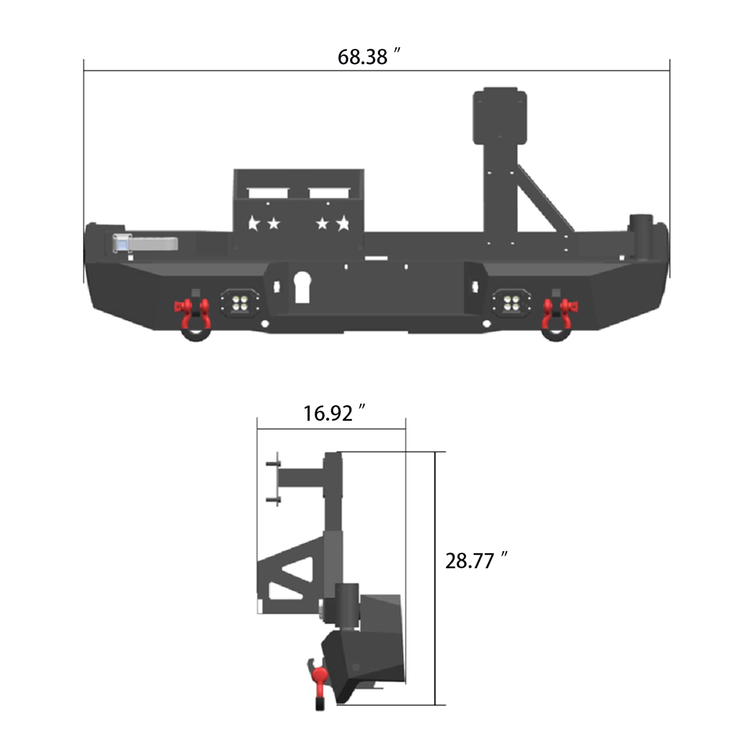 LUYWTE Fit 2016-2023 Tacoma Steel Front and Rear Bumper With Winch Plate&Tire Carrier&LED Lights(Black Texture)
