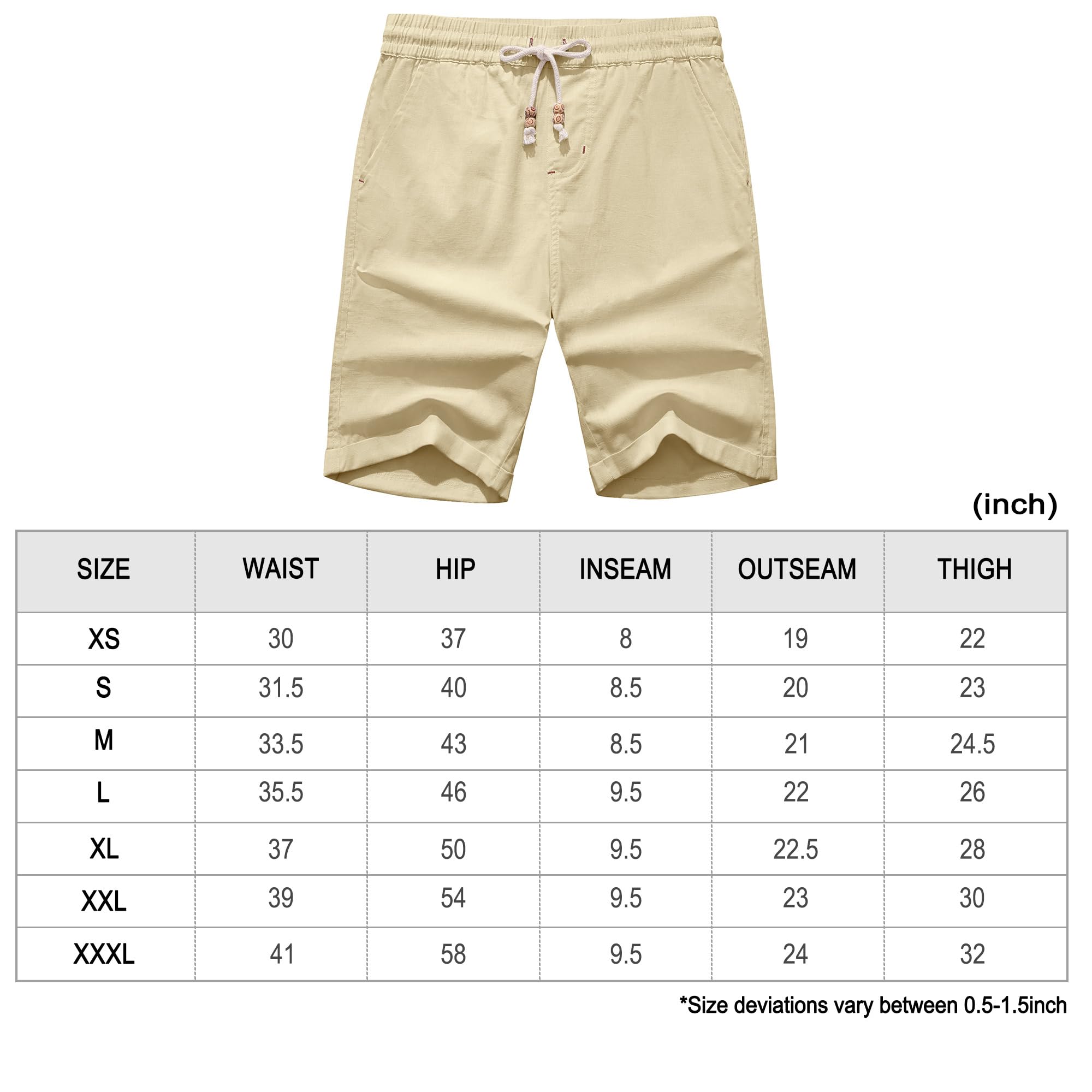 Janmid Men's Linen Shorts Casual Elastic Waist Drawstring Summer Beach Shorts Light Khaki M