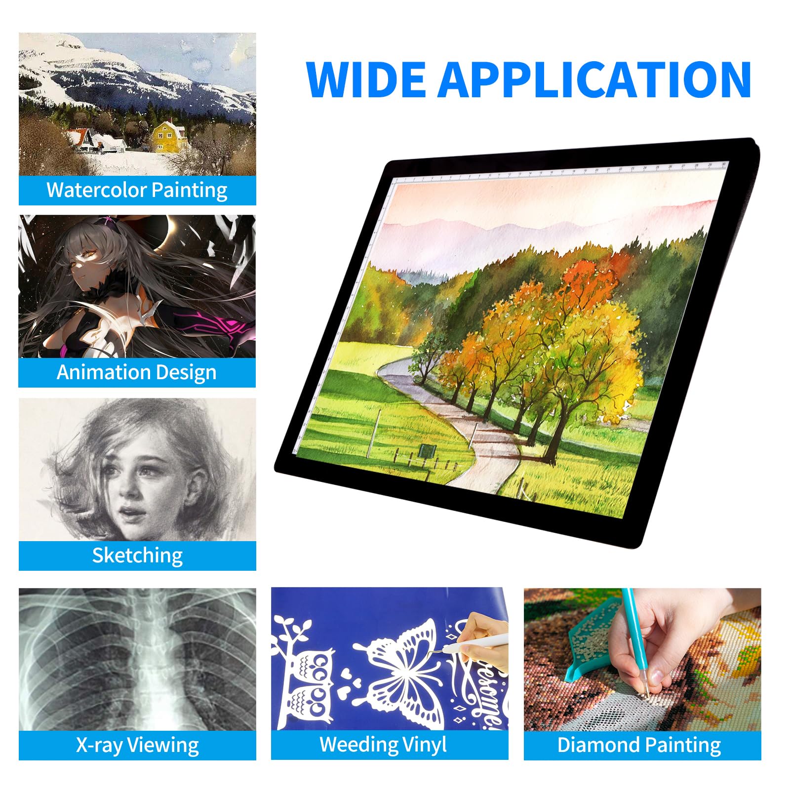 A4 Rechargeable Light Pad with Carry Bag, KOBAIBAN Wireless Magnetic Tracing Light Box, 5-Level Brightness LED Light Tablet Board, Cordless Battery Powered Light Drawing Table for DIY Diamond Painting