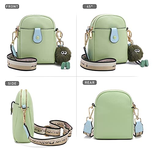 Small Crossbody Bags for Women Cross Body Bag Purses Mini Cell Phone Wallet Shoulder Handbags With Adjustable Strap and A Fluzzy Toy(Green)