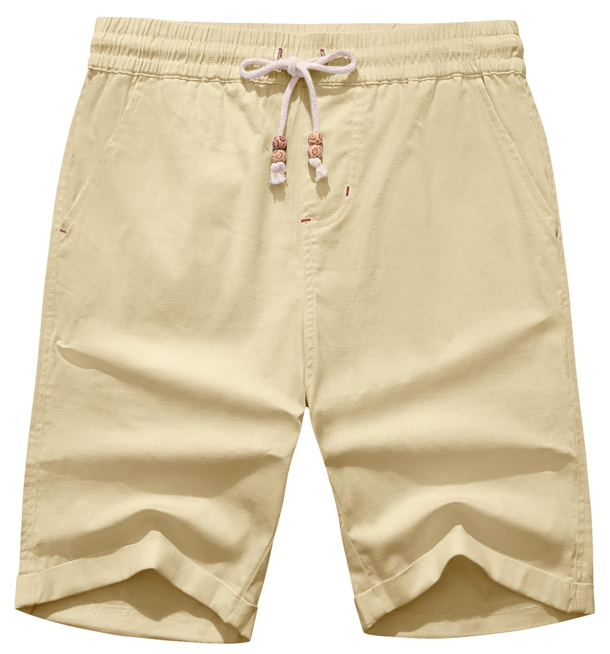 Janmid Men's Linen Shorts Casual Elastic Waist Drawstring Summer Beach Shorts Light Khaki M