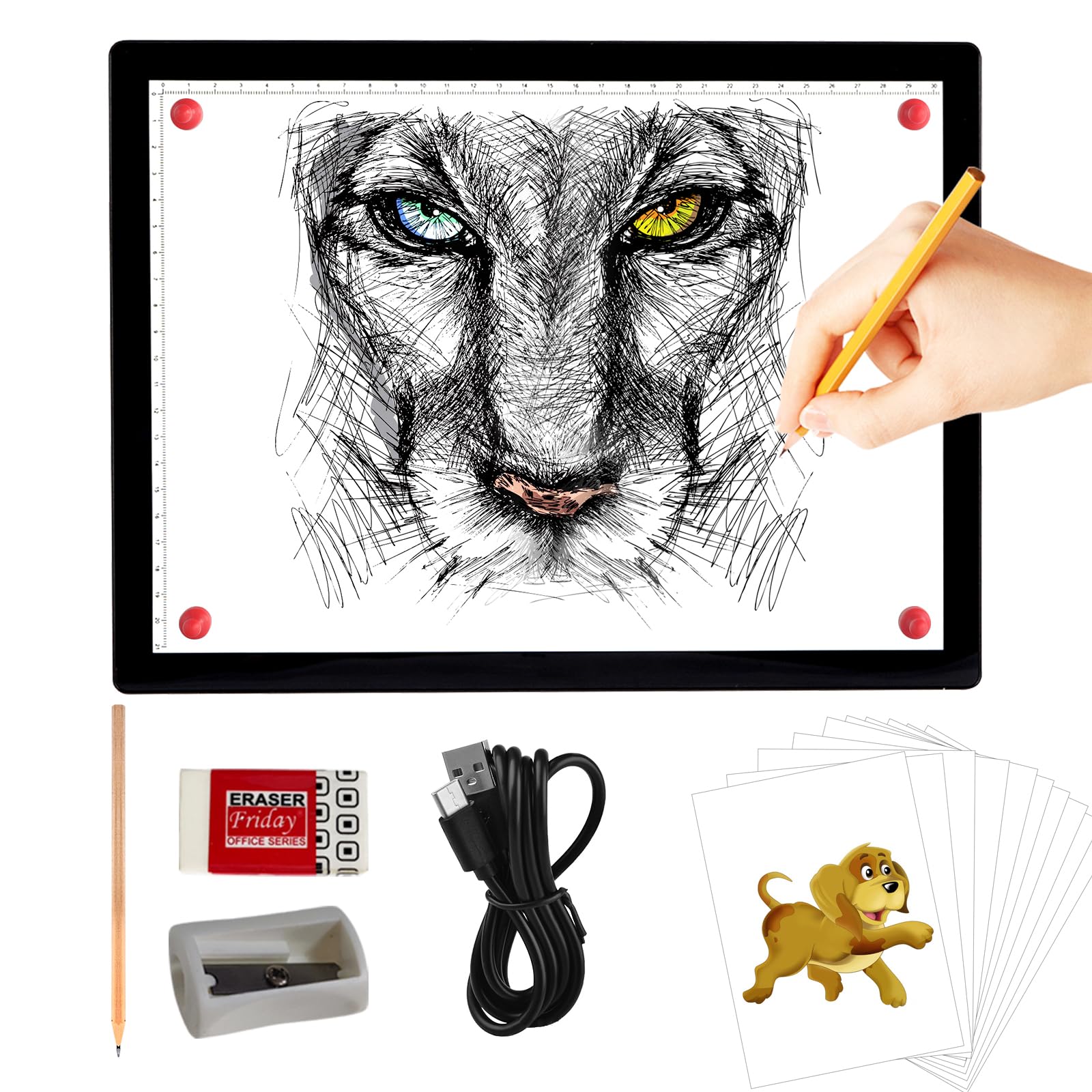 A4 Rechargeable Light Pad, KOBAIBAN Wireless Magnetic Tracing Light Box, 5 Levels Brightness LED Light Tablet Board, Cordless Battery Powered Light Drawing Table for 5D DIY Diamond Painting, Sketching