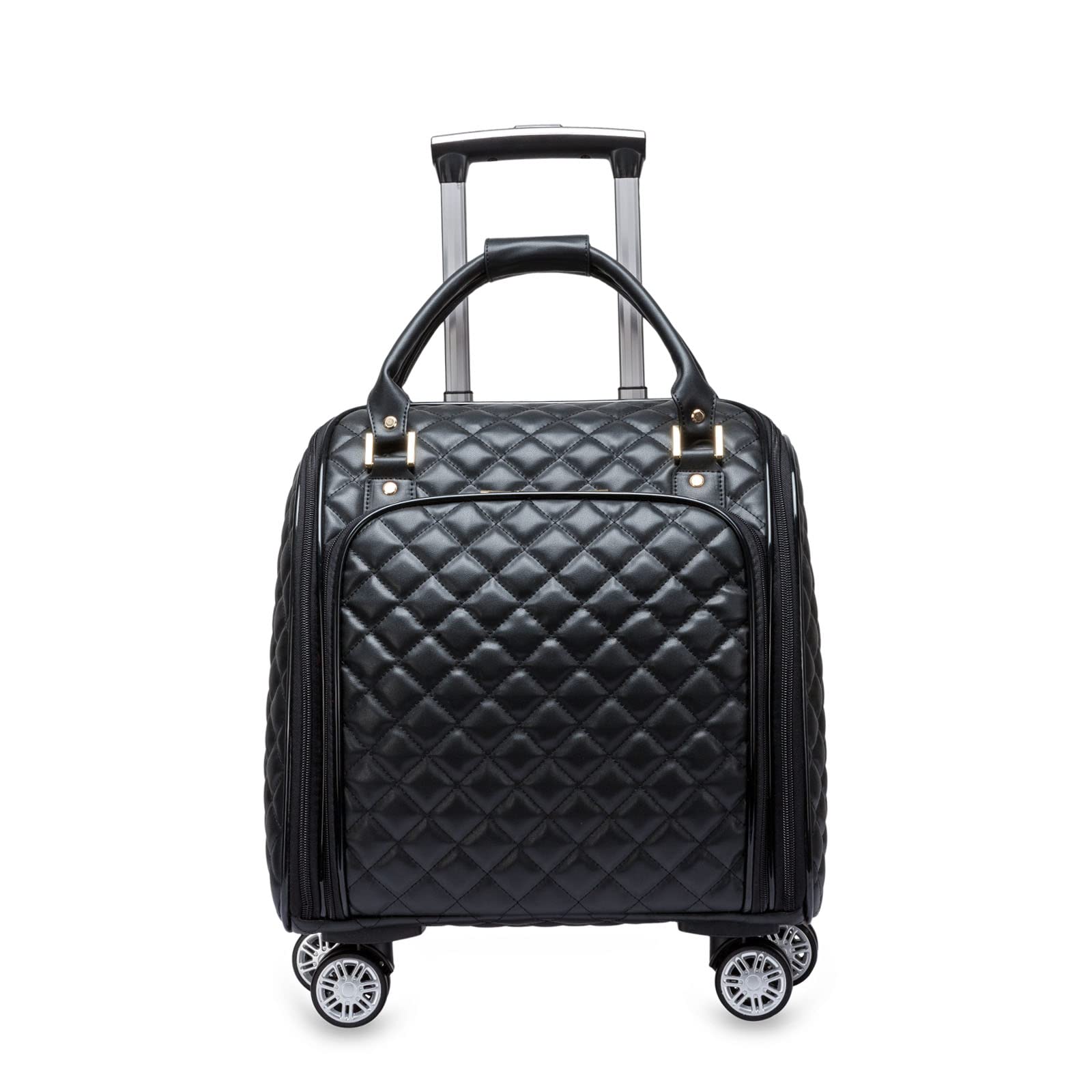 feilario 16in Leather Softside Underseat Carry on Suitcases Expandable Spinner Wheels Travel Luggage