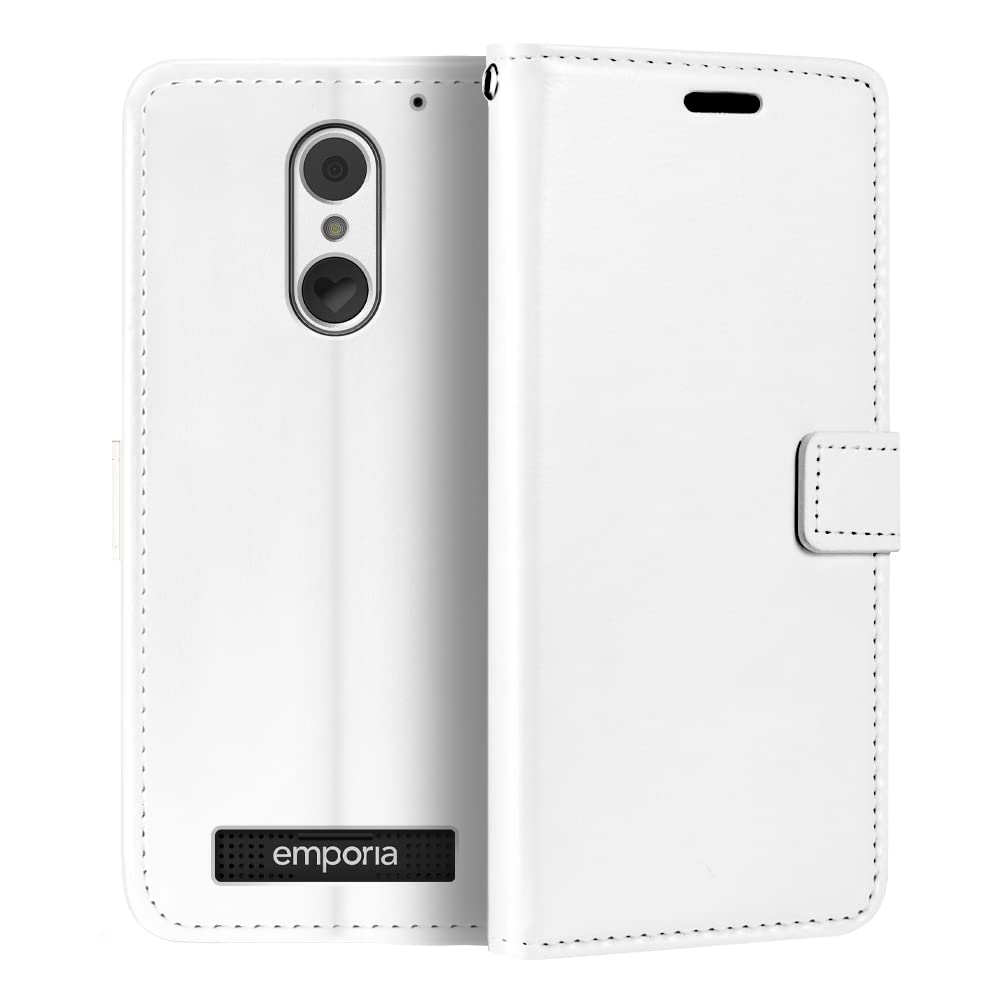 for Emporia Smart 4 Case, Premium PU Leather Magnetic Flip Case Cover with Card Holder and Kickstand for Emporia Smart 4 (4.95”) White