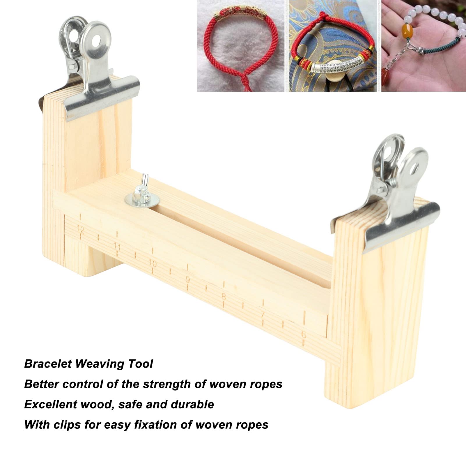CHICIRIS Wood Bracelet Jig, Paracord Jig Bracelet Maker U Shape Metal Clips Adjustable Hand Rope Making Tool with 2 Clamp, DIY Wristband Rope Knot Braided Fixing Tools for Twisting Knitting