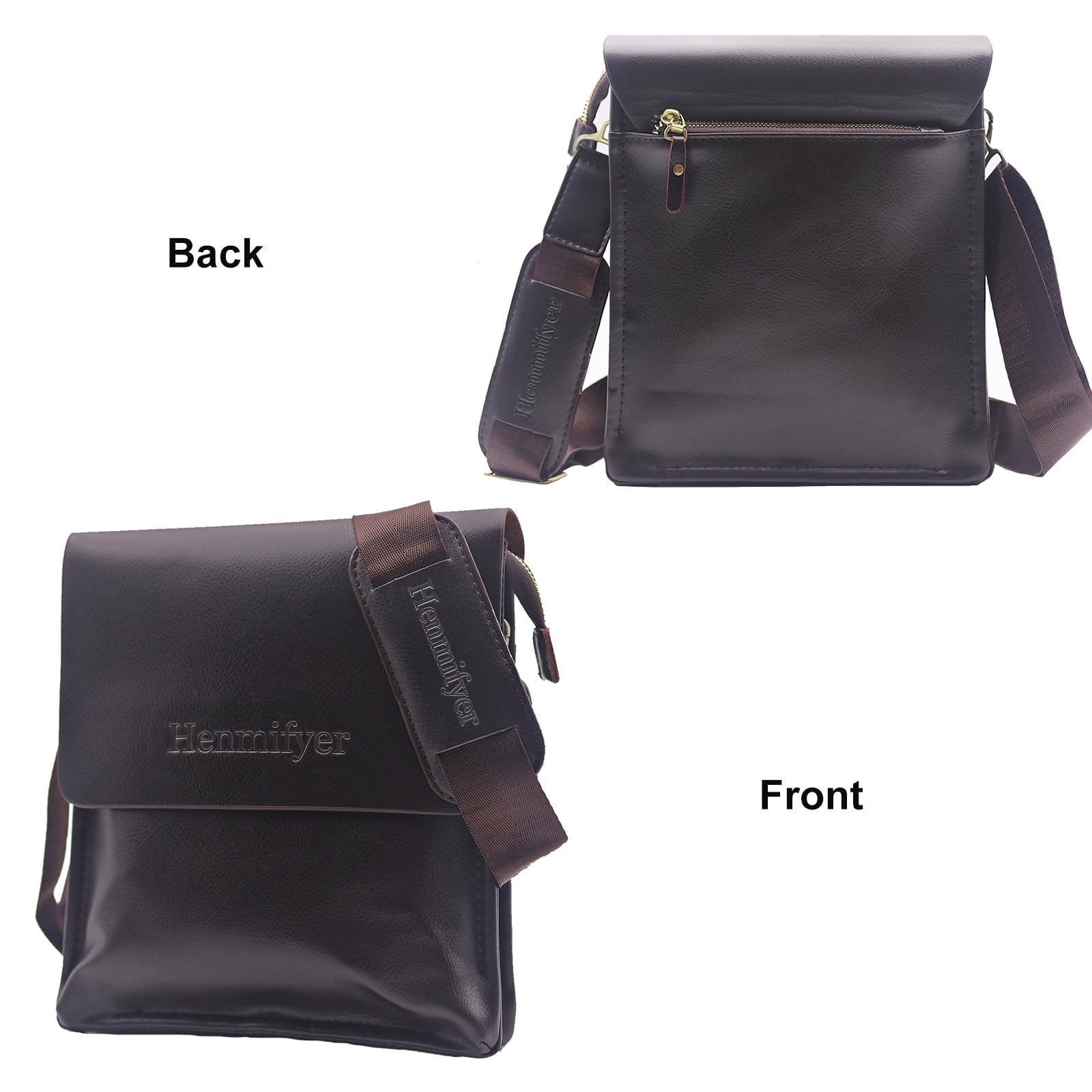 Henmifyer Mens Crossbody Bags Leather Messenger Shoulder Bag Side Sling Bag for Men Travel Work Business Magnetic Buckle (Brown)