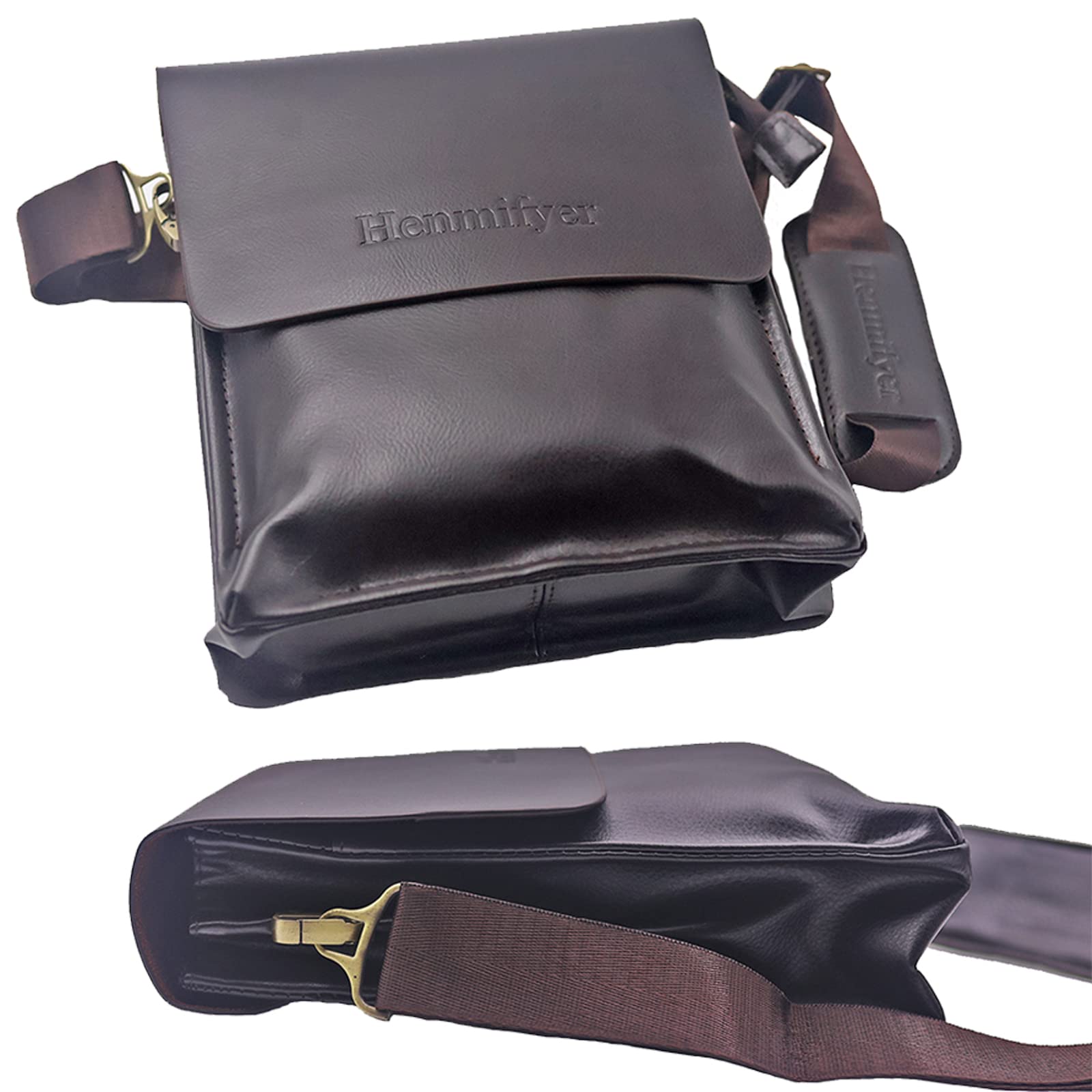 Henmifyer Mens Crossbody Bags Leather Messenger Shoulder Bag Side Sling Bag for Men Travel Work Business Magnetic Buckle (Brown)